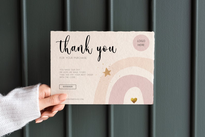 Cute Rainbow Thank You Card Business Template Canva Editable - Etsy