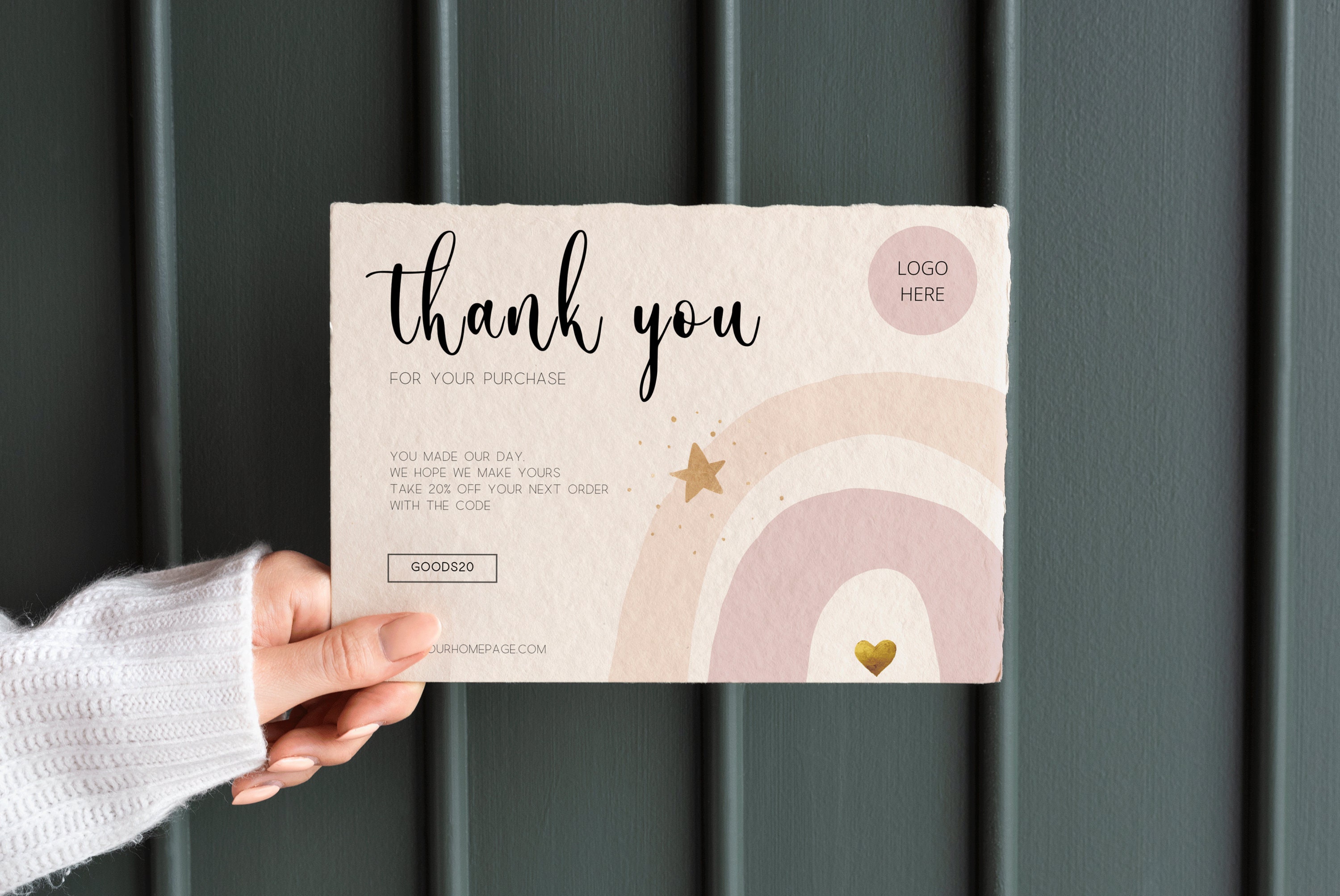 Cute Rainbow Thank You Card Business Template Canva Editable - Etsy
