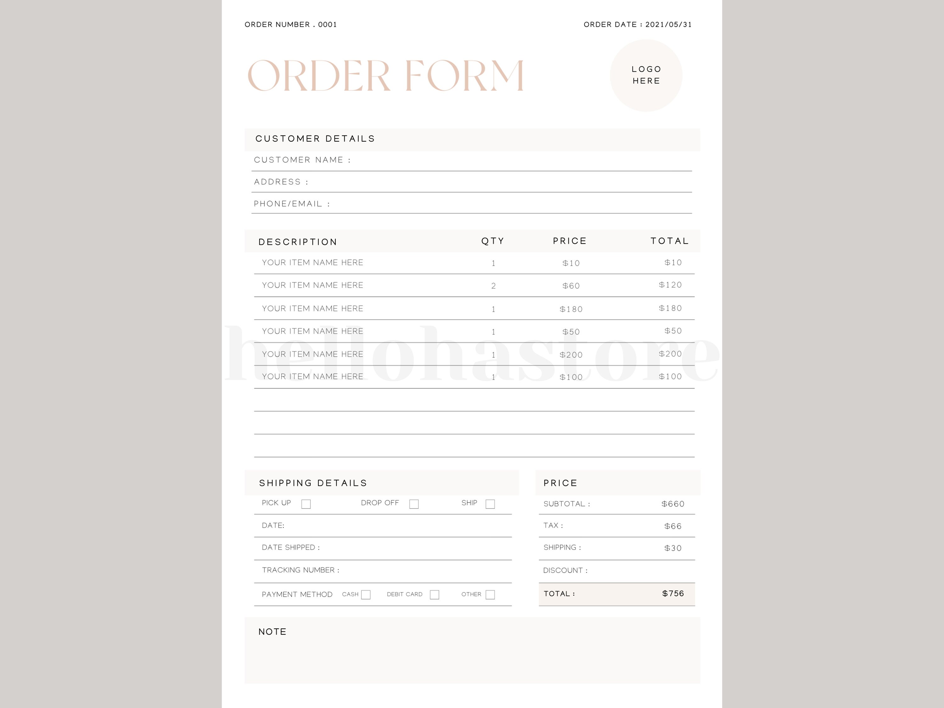 Simple Order Form Template Canva Editable Printable | Etsy