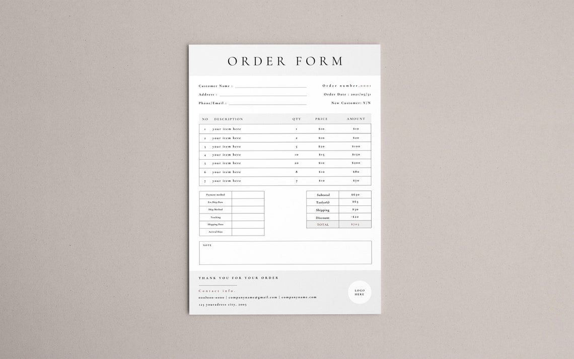 Simple Gray Order Form Canva Template Editable Printable - Etsy