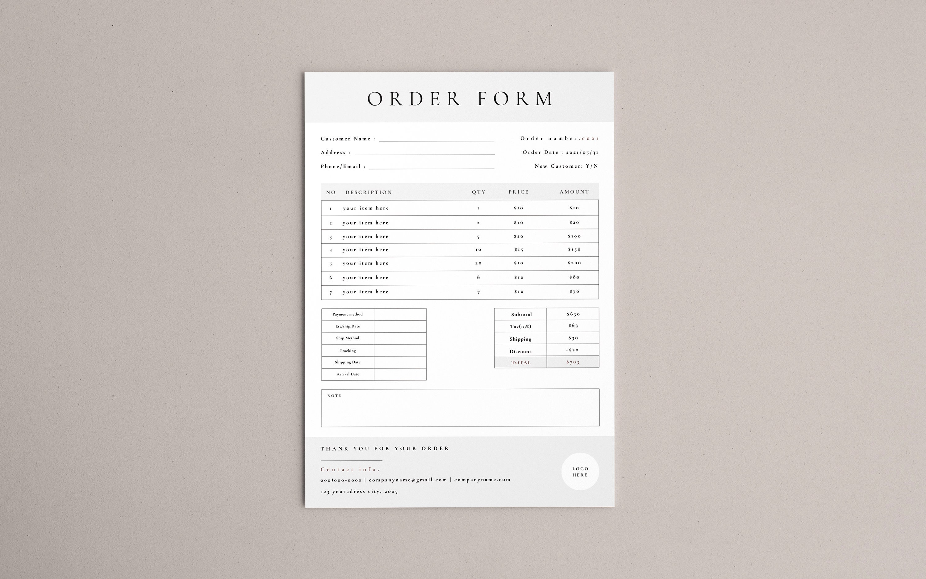 Simple Gray Order Form Canva Template Editable Printable - Etsy