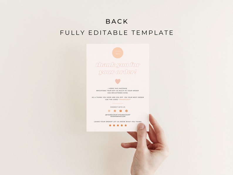 Cute Receipt Template Ediatble Canva Thank You Card - Etsy