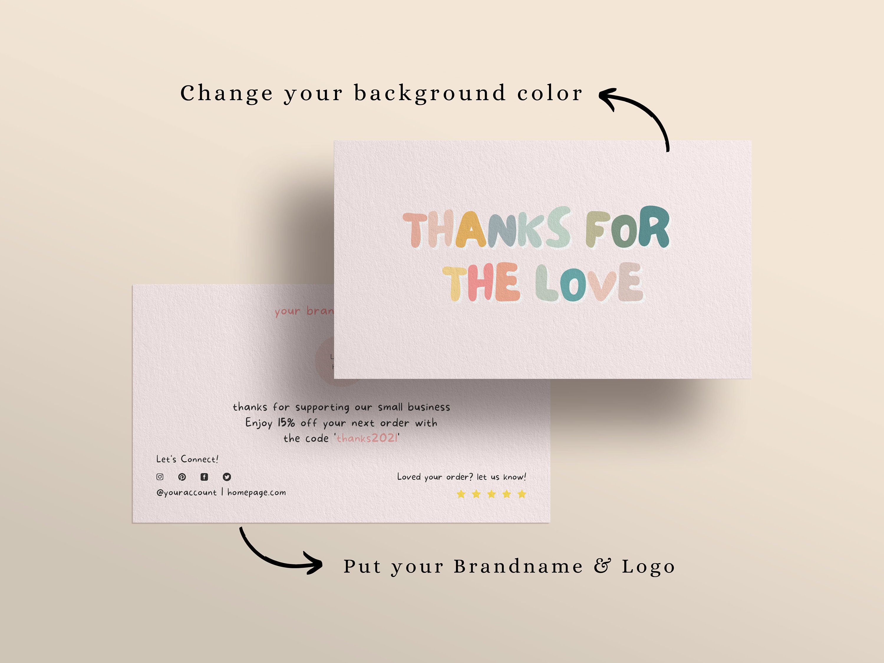 Rainbow Thank You Card Business Template Canva Editable | Etsy