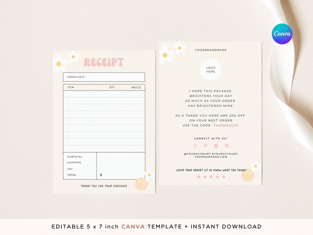 Modèle de reçu rétro Canva Simple, mignon Carte de remerciement ...