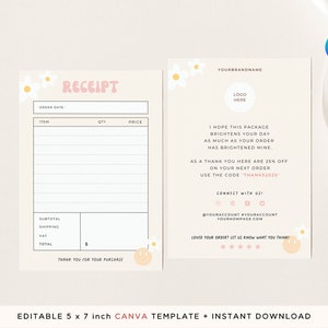 Modèle de reçu rétro Canva Simple, mignon Carte de remerciement ...