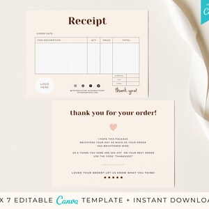 Modern Receipt Template Canva Thank You Card Editable - Etsy