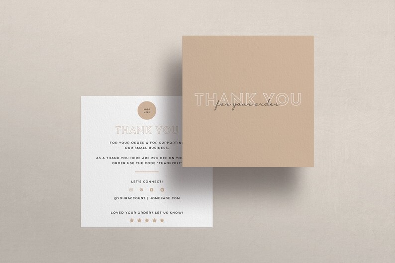 Square Thank You Card Business Template Canva Editable - Etsy