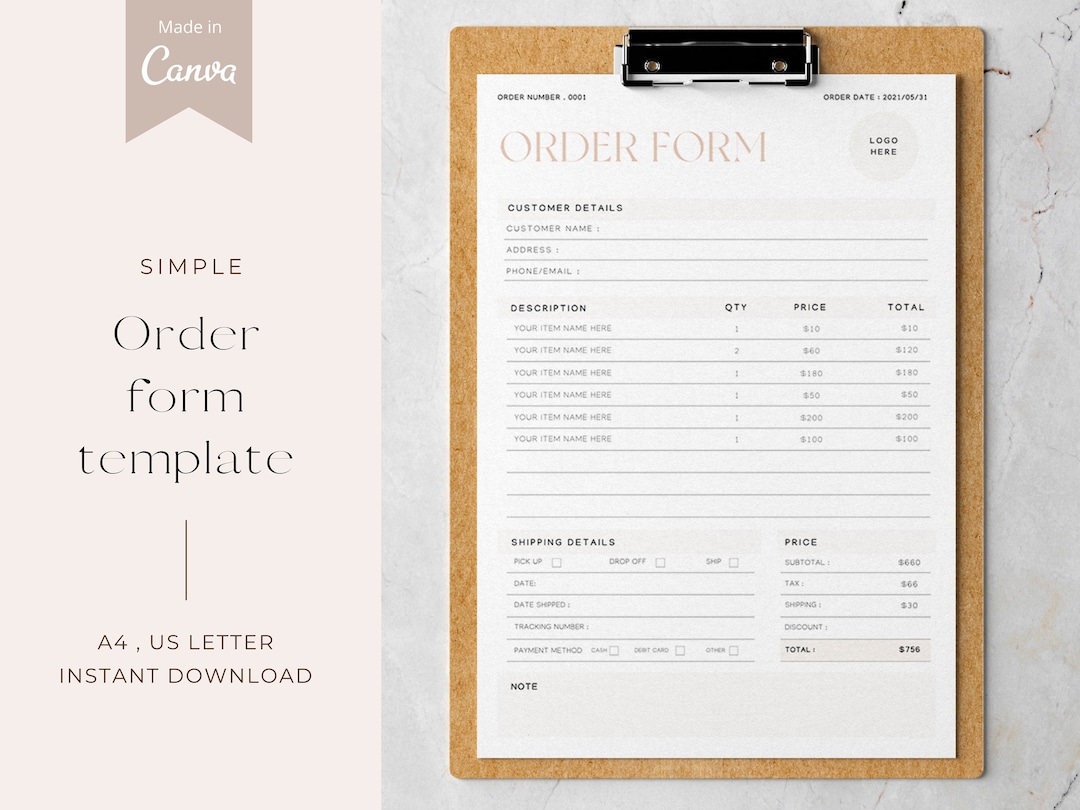 Simple Order Form Template Canva Editable Printable - Etsy