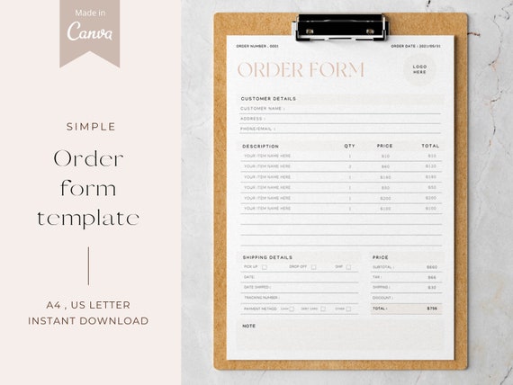Simple Order Form Template Canva Editable Printable | Etsy