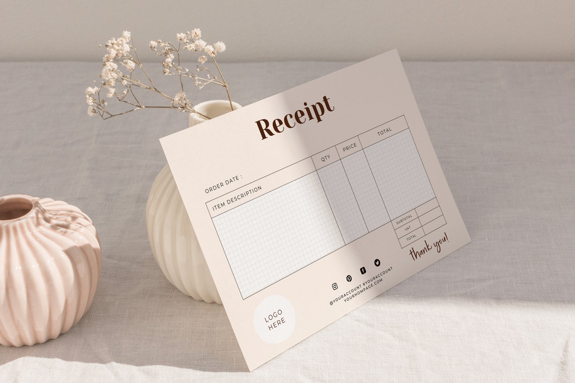Modern Receipt Template Canva Thank You Card Editable - Etsy