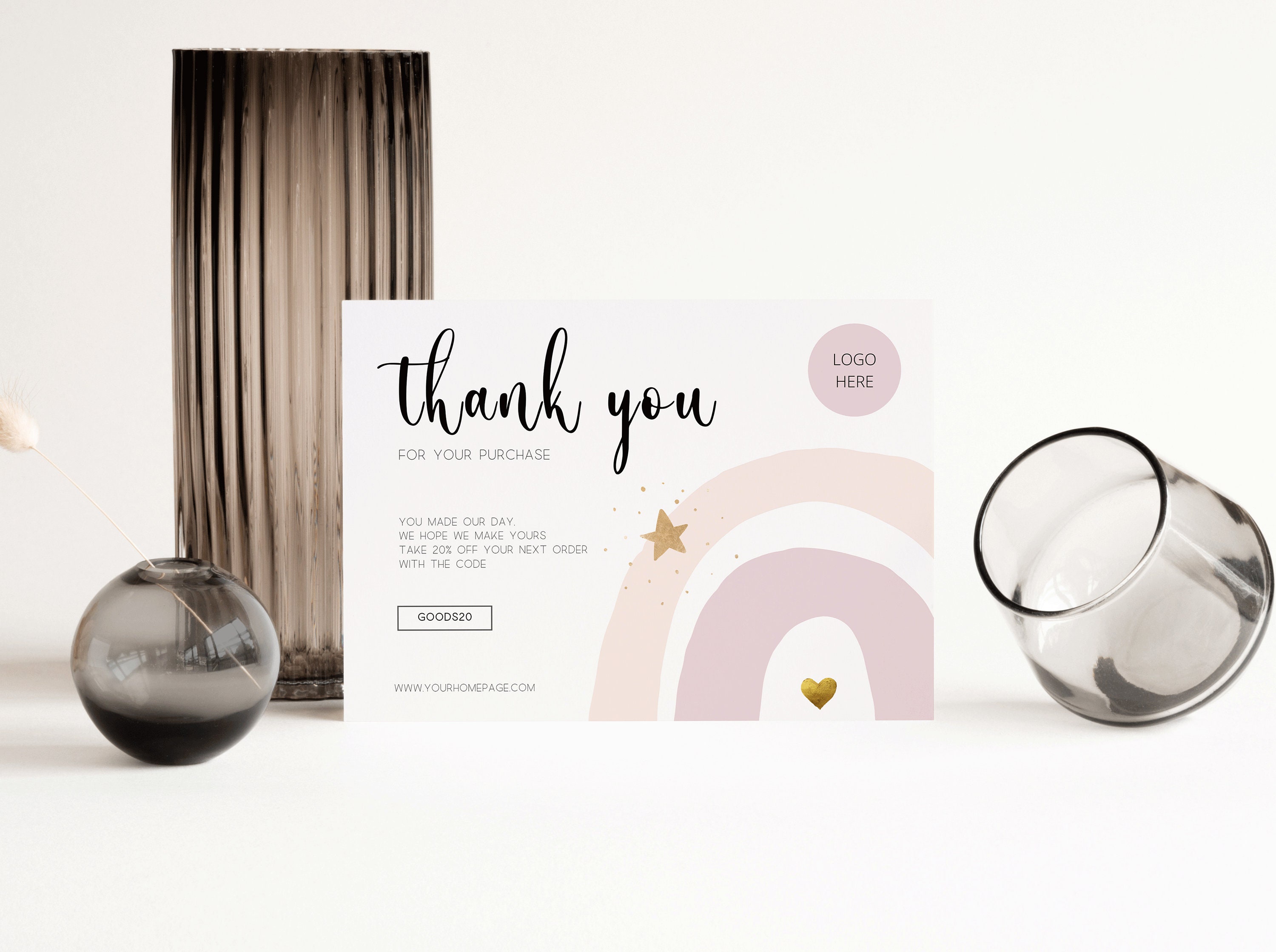 Cute Rainbow Thank You Card Business Template Canva Editable - Etsy