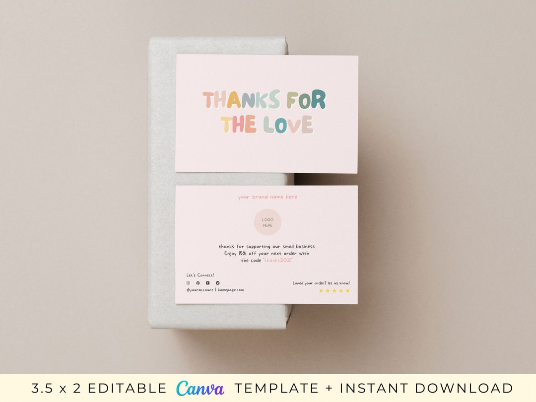Rainbow Thank You Card Business Template Canva Editable - Etsy