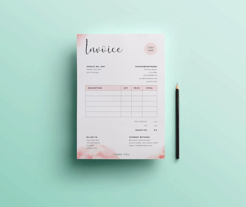 Peach Blush Pink Invoice Template Canva Editable Printable | Etsy Canada