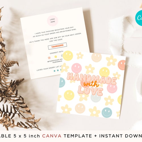 Retro Thank You Card Template Editable Small Business 70s - Etsy