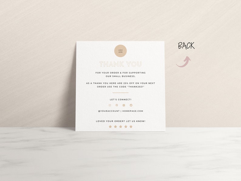 Square Thank You Card Business Template Canva Editable - Etsy