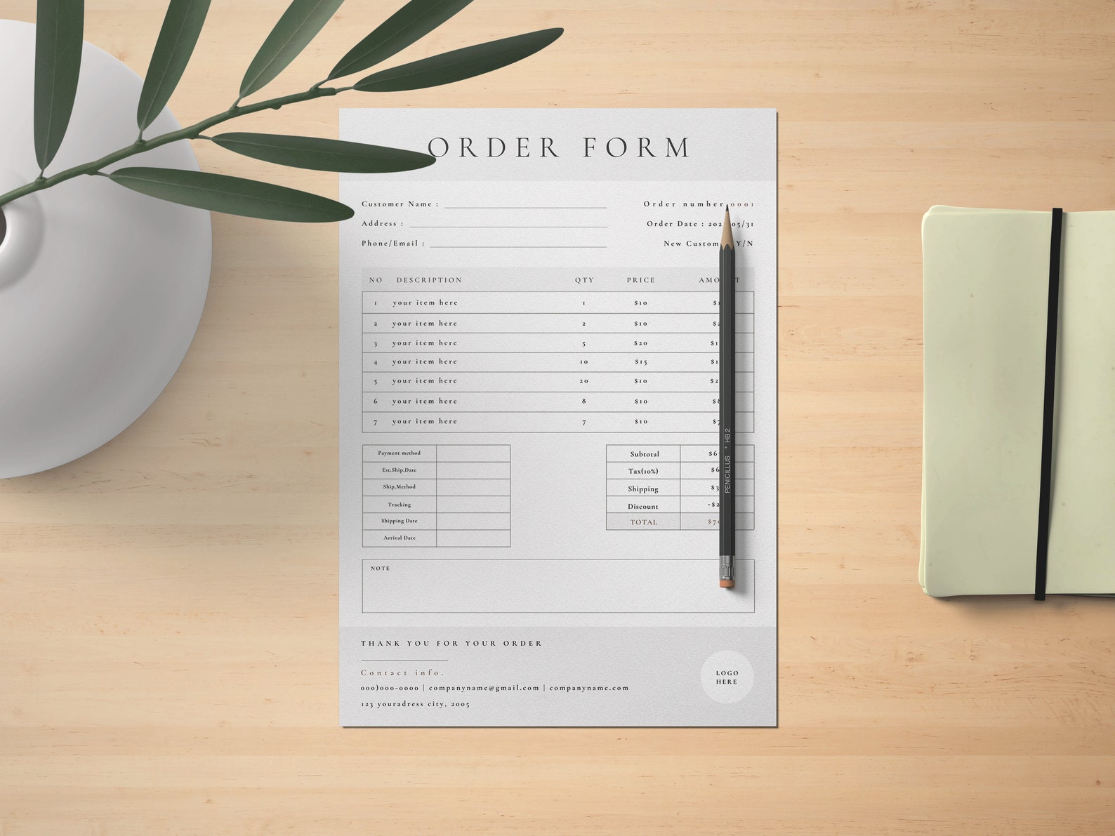 Simple Gray Order Form Canva Template Editable Printable | Etsy