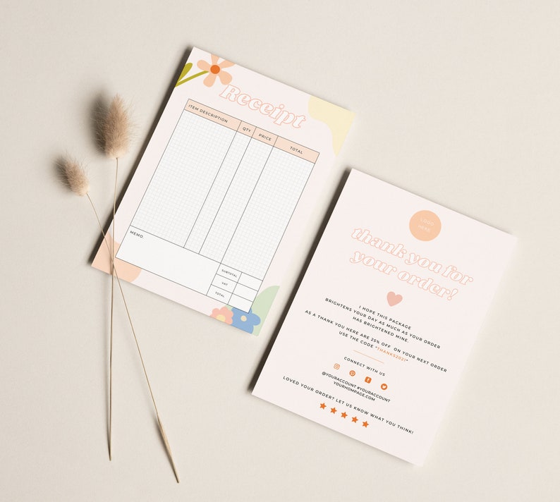 Cute Receipt Template Ediatble Canva Thank You Card - Etsy