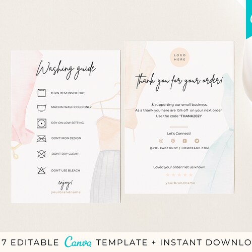 Editable Washing Instructions Card Template Clothing Care - Etsy