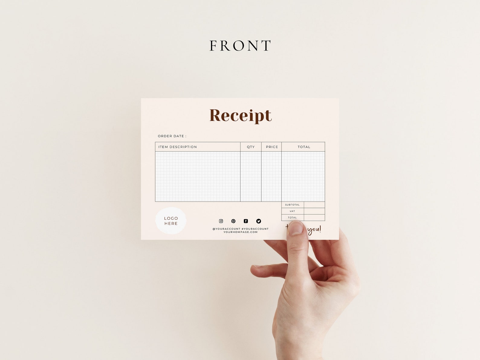 Modern Receipt Template Canva Thank You Card Editable - Etsy