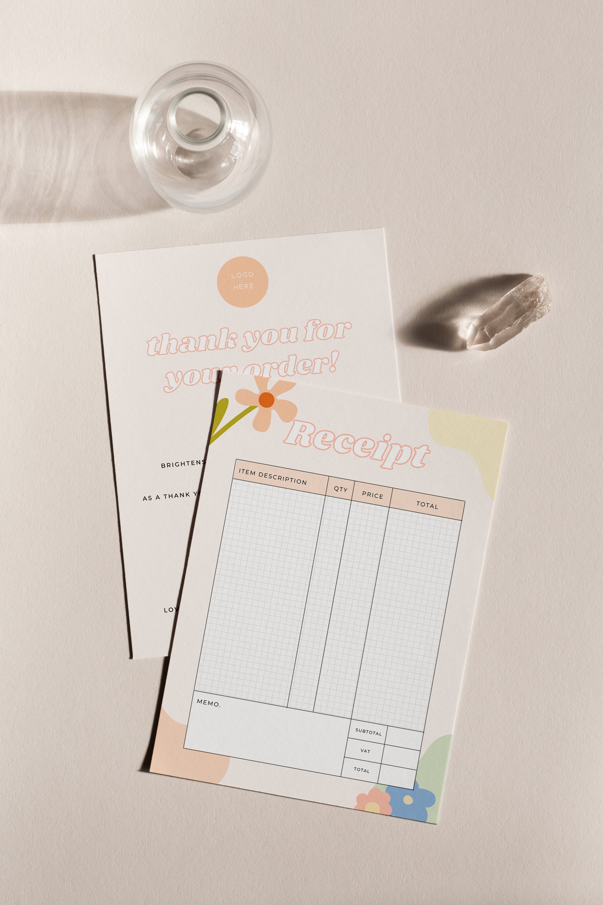 Cute Receipt Template Ediatble Canva Thank You Card - Etsy