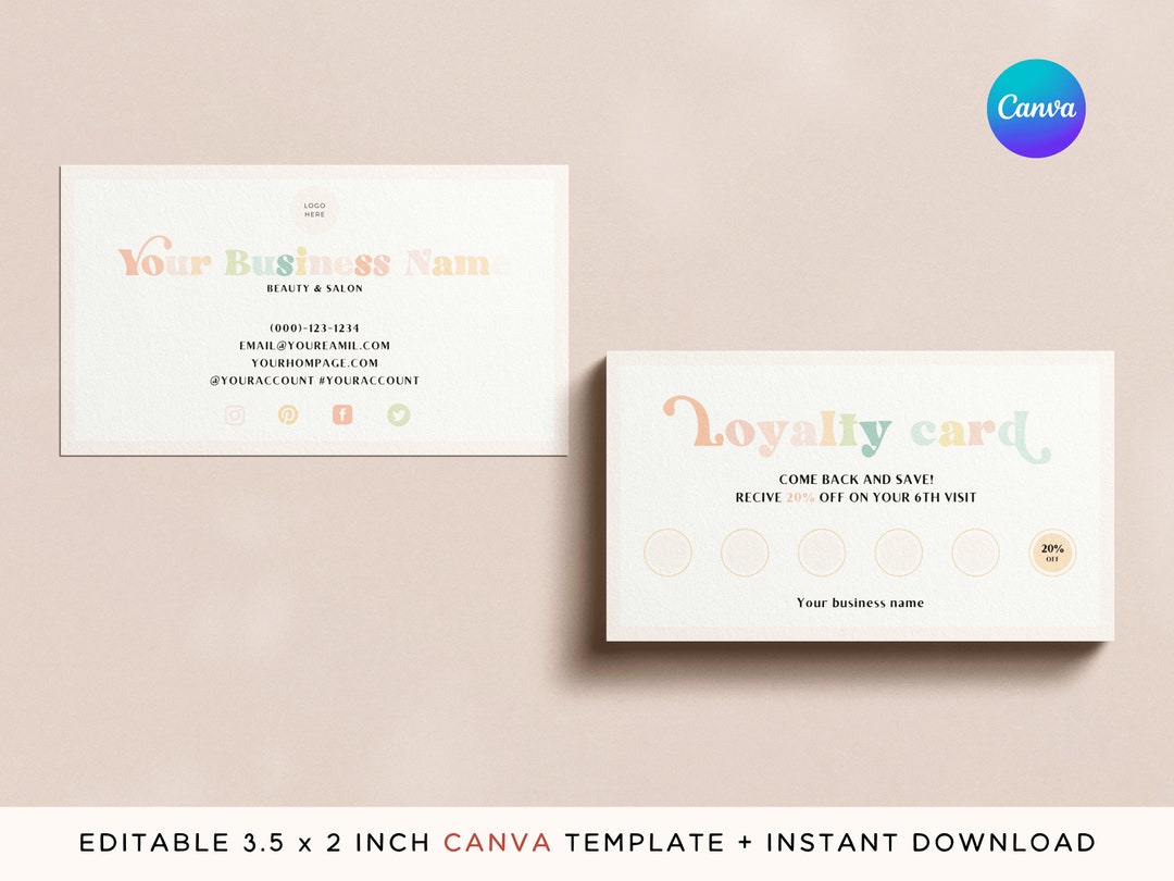 Pastel Loyalty Card Canva Template Editable Retro Business - Etsy