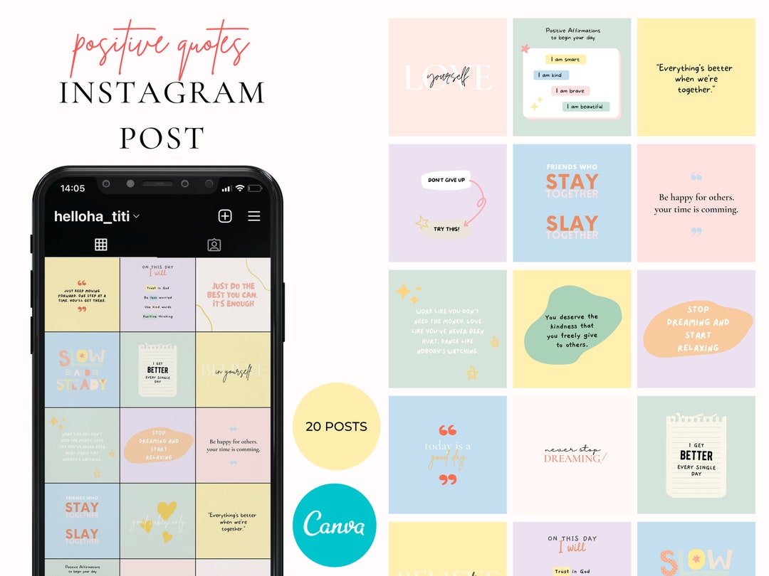 Positive Quotes Instagram Post Template Canva 20 Posts - Etsy