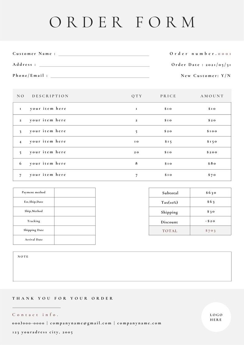 Simple Gray Order Form Canva Template Editable Printable - Etsy