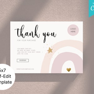 Cute Rainbow Thank You Card Business Template Canva Editable - Etsy