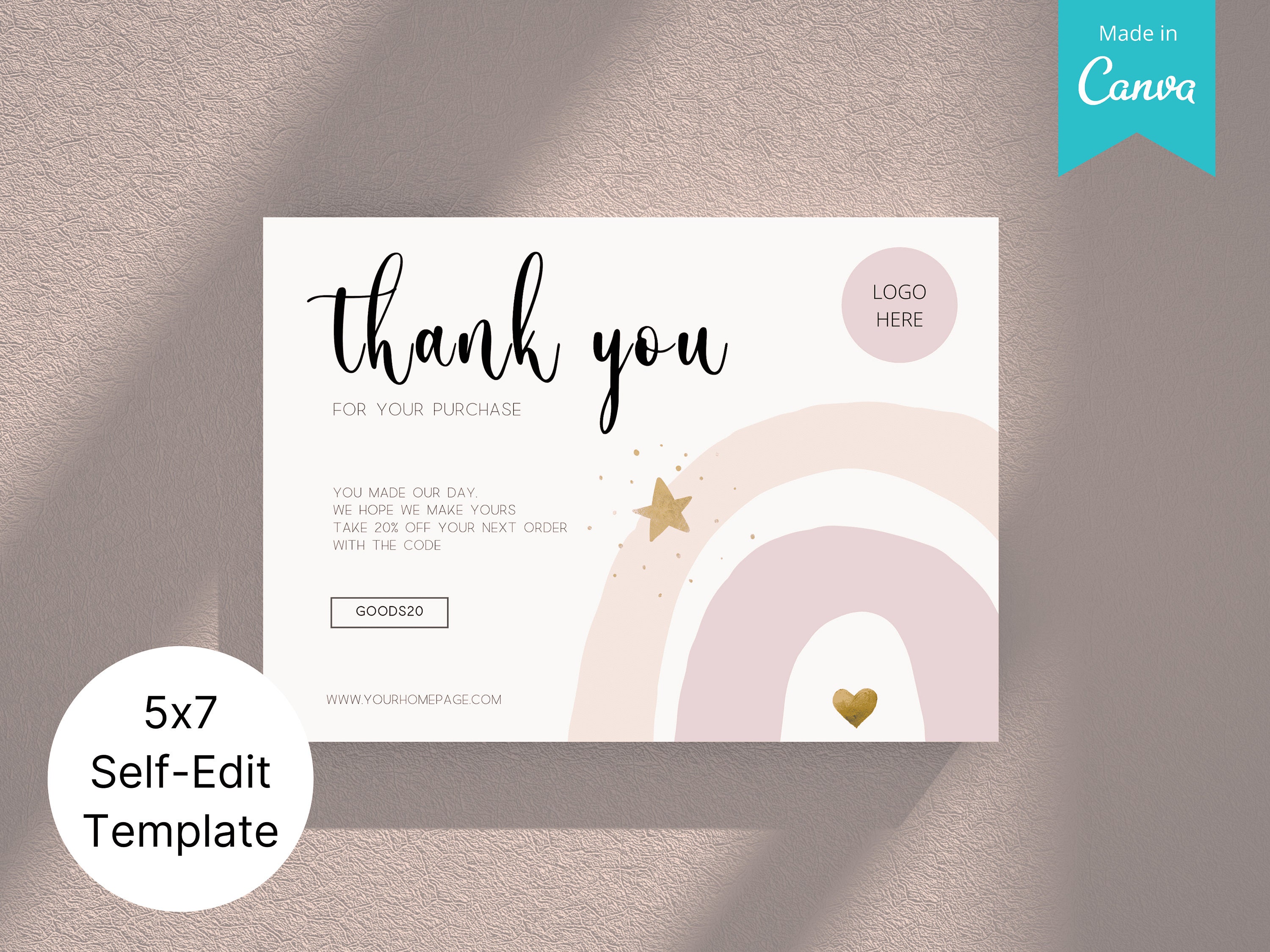 Cute Rainbow Thank You Card Business Template Canva Editable - Etsy