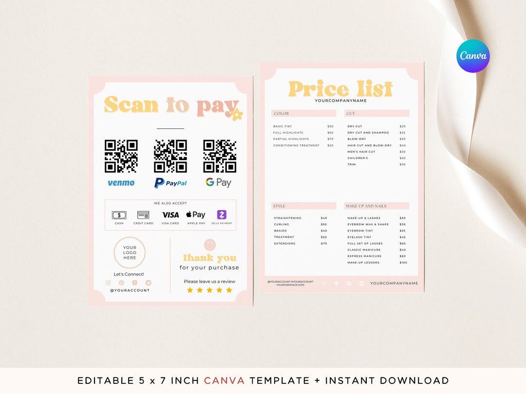 SET of 2 Price List & Scan to Pay Template Canva Editable - Etsy
