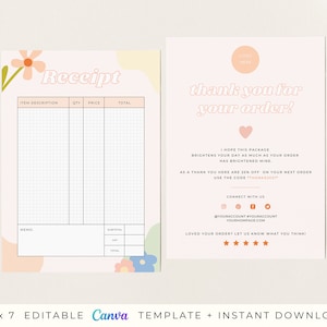 Cute Receipt Template Ediatble Canva Thank You Card - Etsy