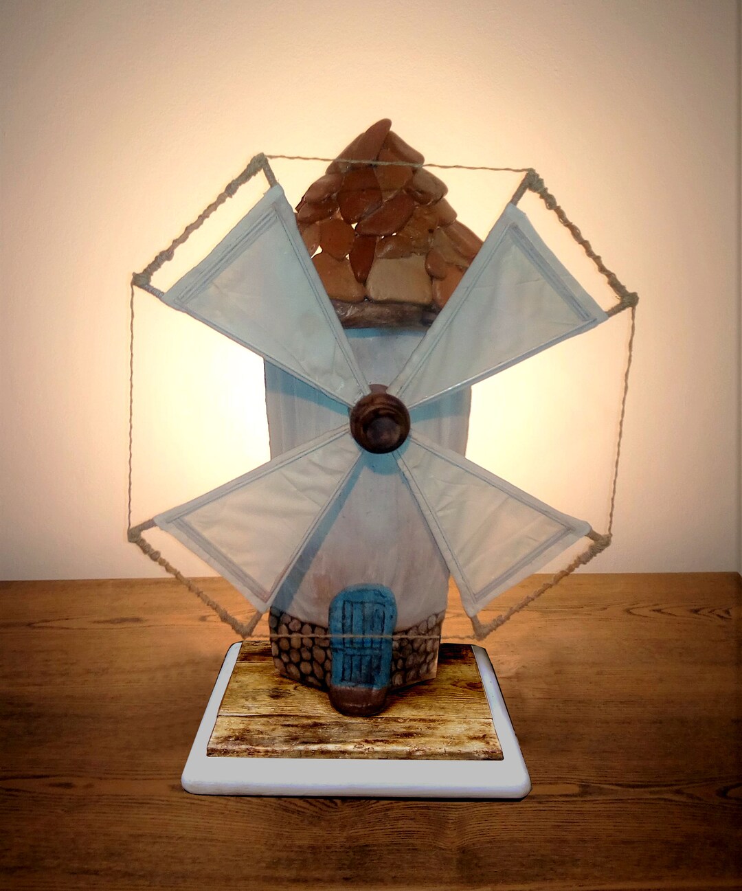 Vintage Windmill Table Lamp, Handmade From Terracot Ile and Pieces ...