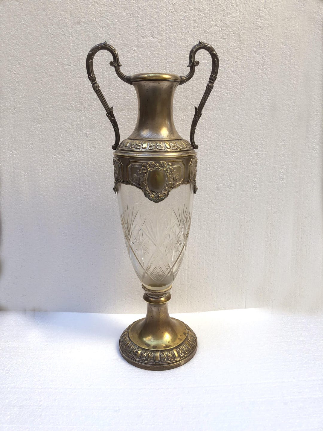 Vintage Amphora Vase Solid Bronze(faded Silverplated) With Crystal Body ...