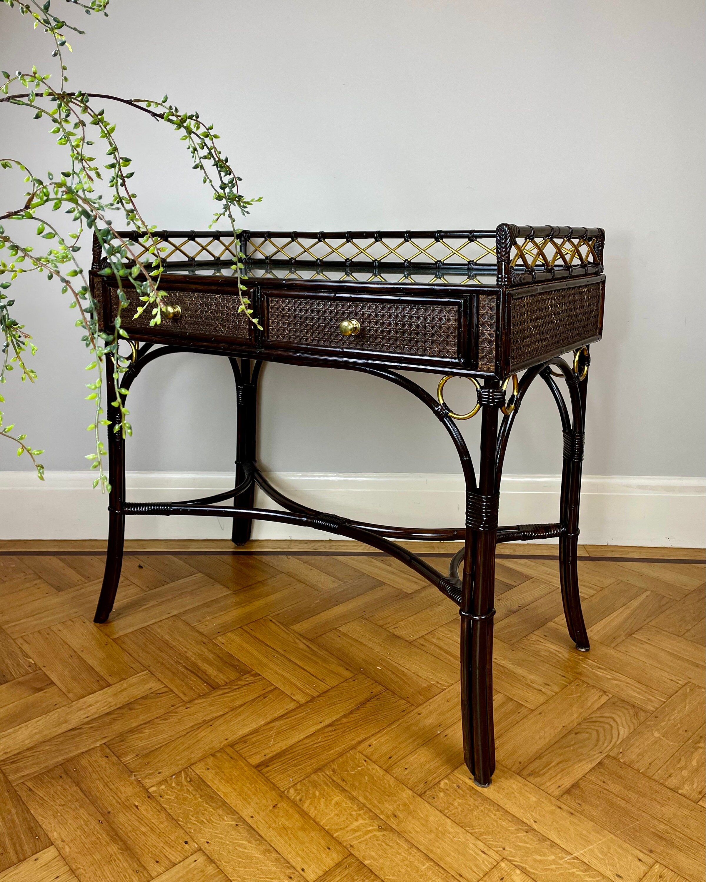 Vintage Bamboo/rattan Cane Dressing Table/desk Dark Brown Mid-century ...