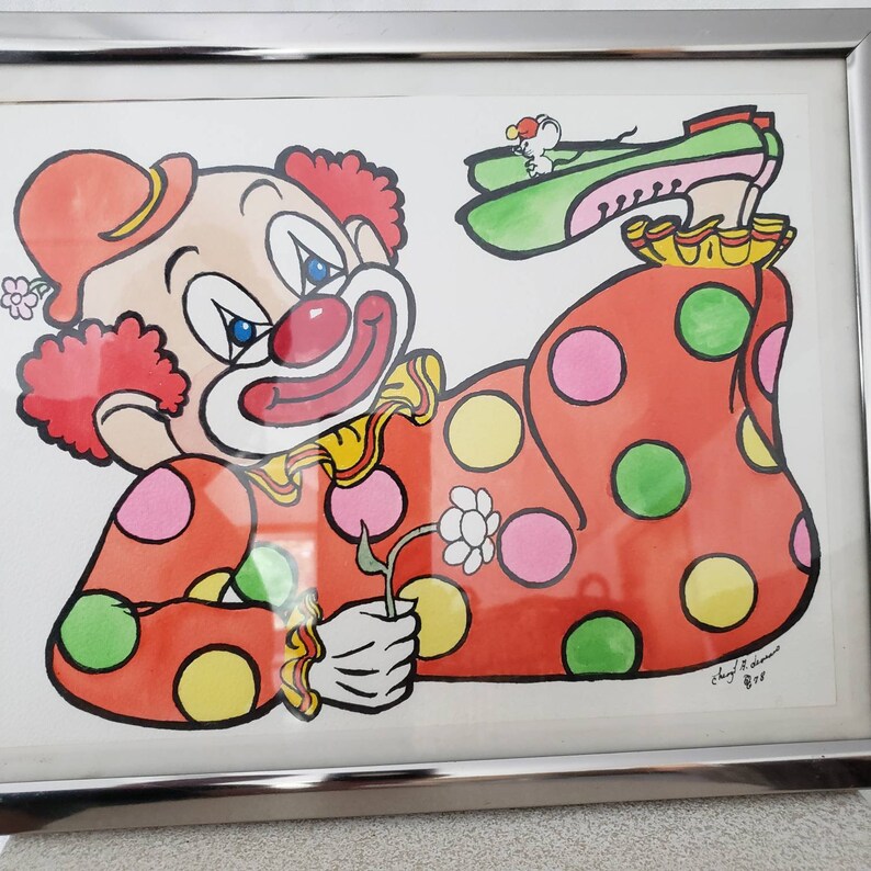 Clown Vintage Collectables Signed Clown Art Framed Clown - Etsy