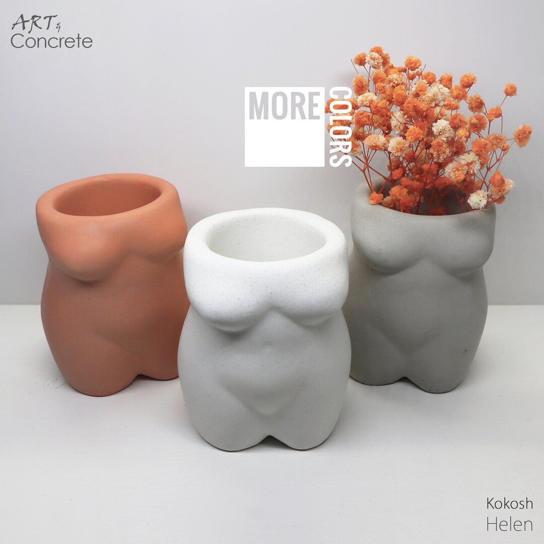 Female Body Vase – Concrete Sculpture for Dried Flowers, Modern Home ...