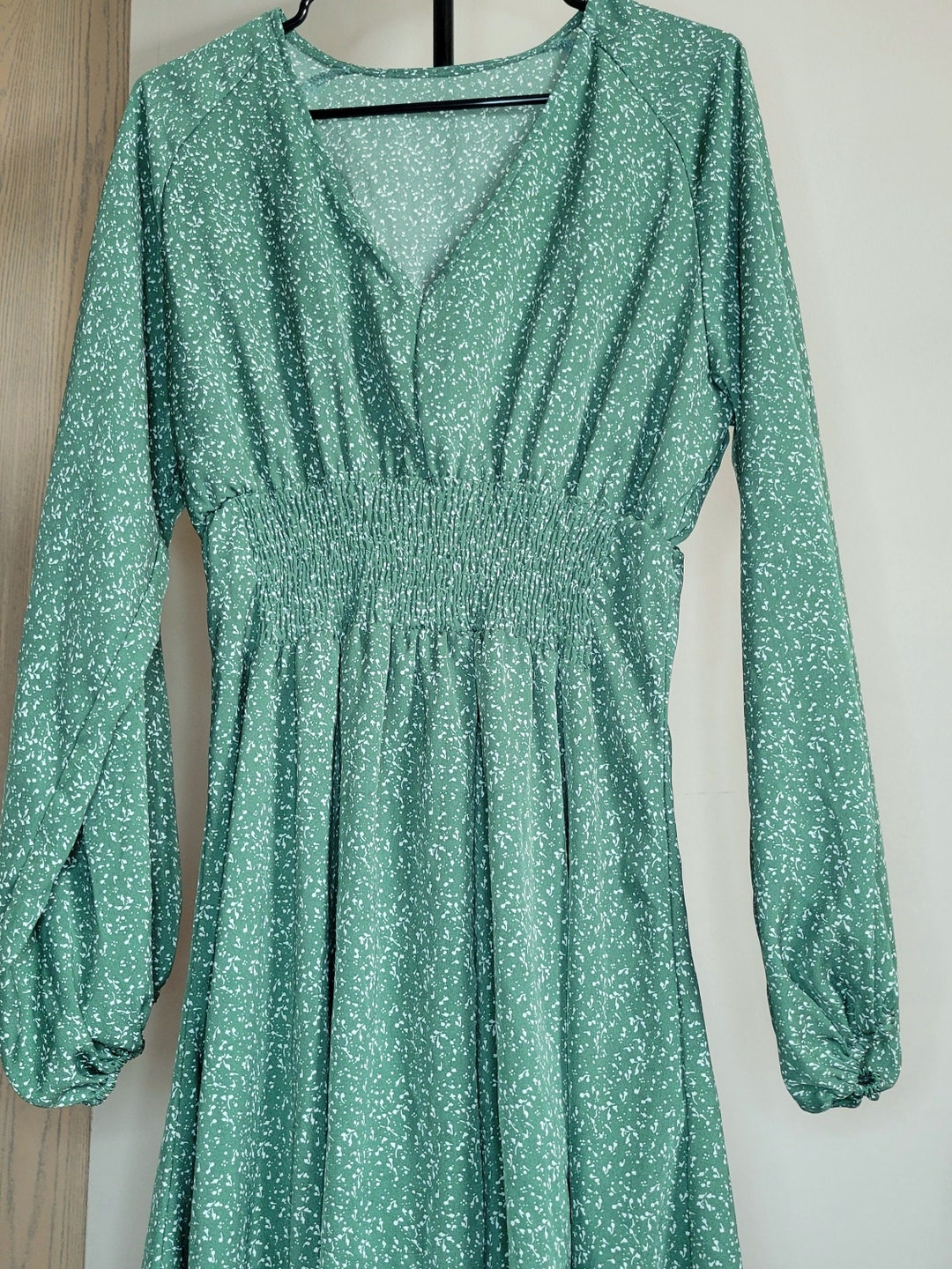 Dark Green Floral Printed Midi Dress V Neckline Midi Dress Medium Dress ...