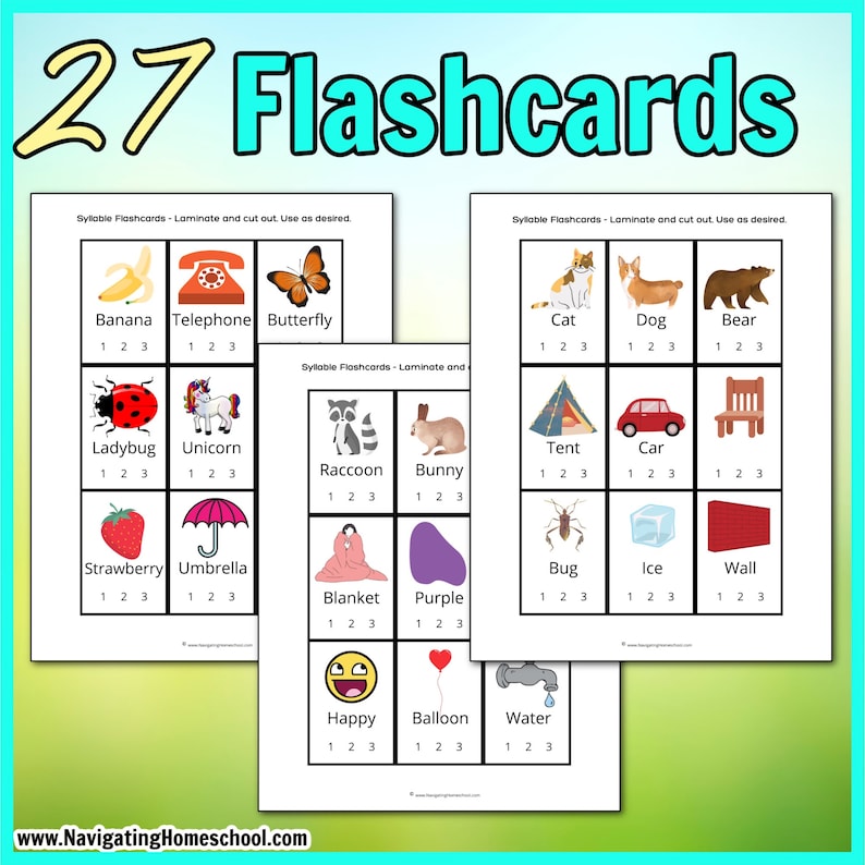 Syllables Flashcard - Counting Syllables - Vocabulary Cards - Preschool ...