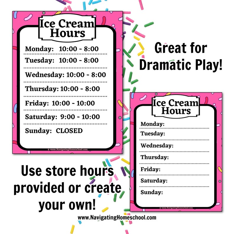 Ice Cream Play Menu, Ice Cream Store Menu, Pretend Play Food Printable ...