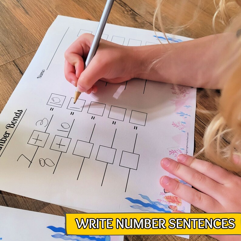 Number Bonds Template With Worksheets for Kids - Mermaid Theme - Etsy