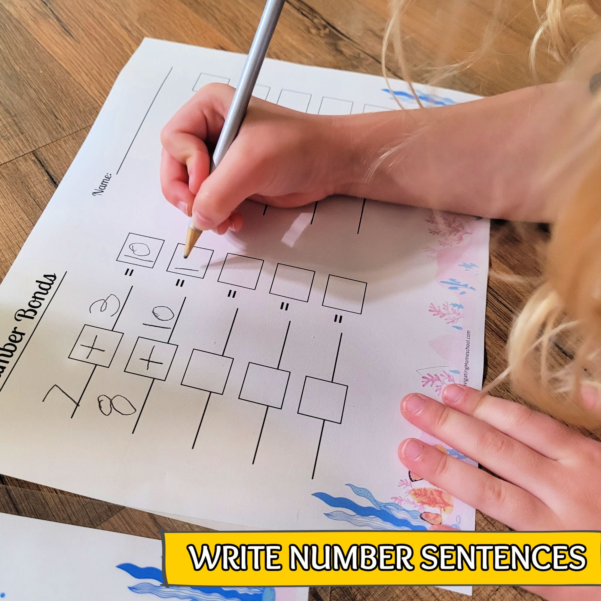 Number Bonds Template With Worksheets for Kids - Mermaid Theme - Etsy