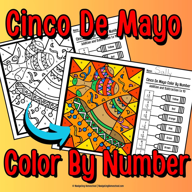 Cinco De Mayo Color by Number, Coloring Pages for Kids, Coloring Guide ...