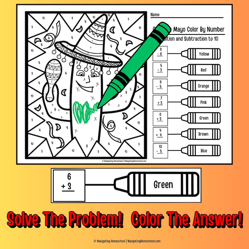 Cinco De Mayo Color by Number, Coloring Pages for Kids, Coloring Guide ...