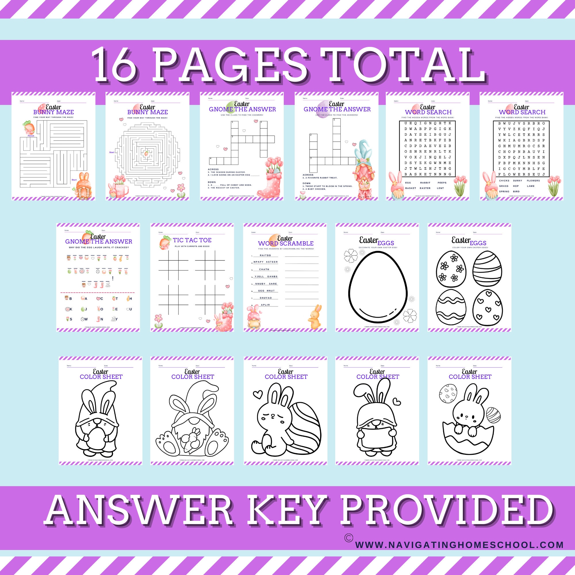 Easter Activity Sheets Packet, Word Searches, Cross Word, Coloring ...
