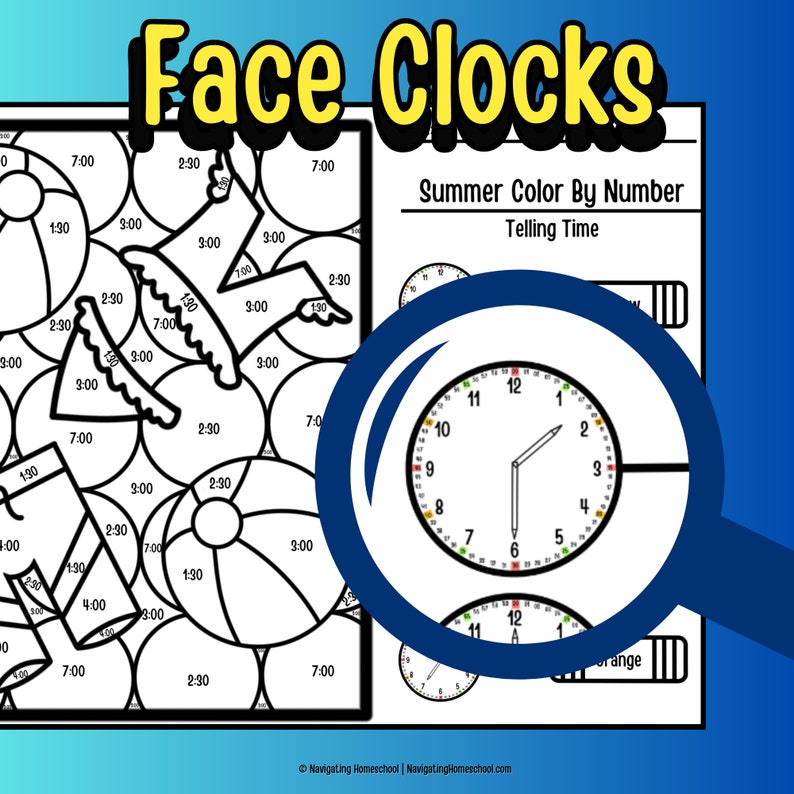 Summer Color by Number Telling Time, Color by Number for Kids, Summer ...