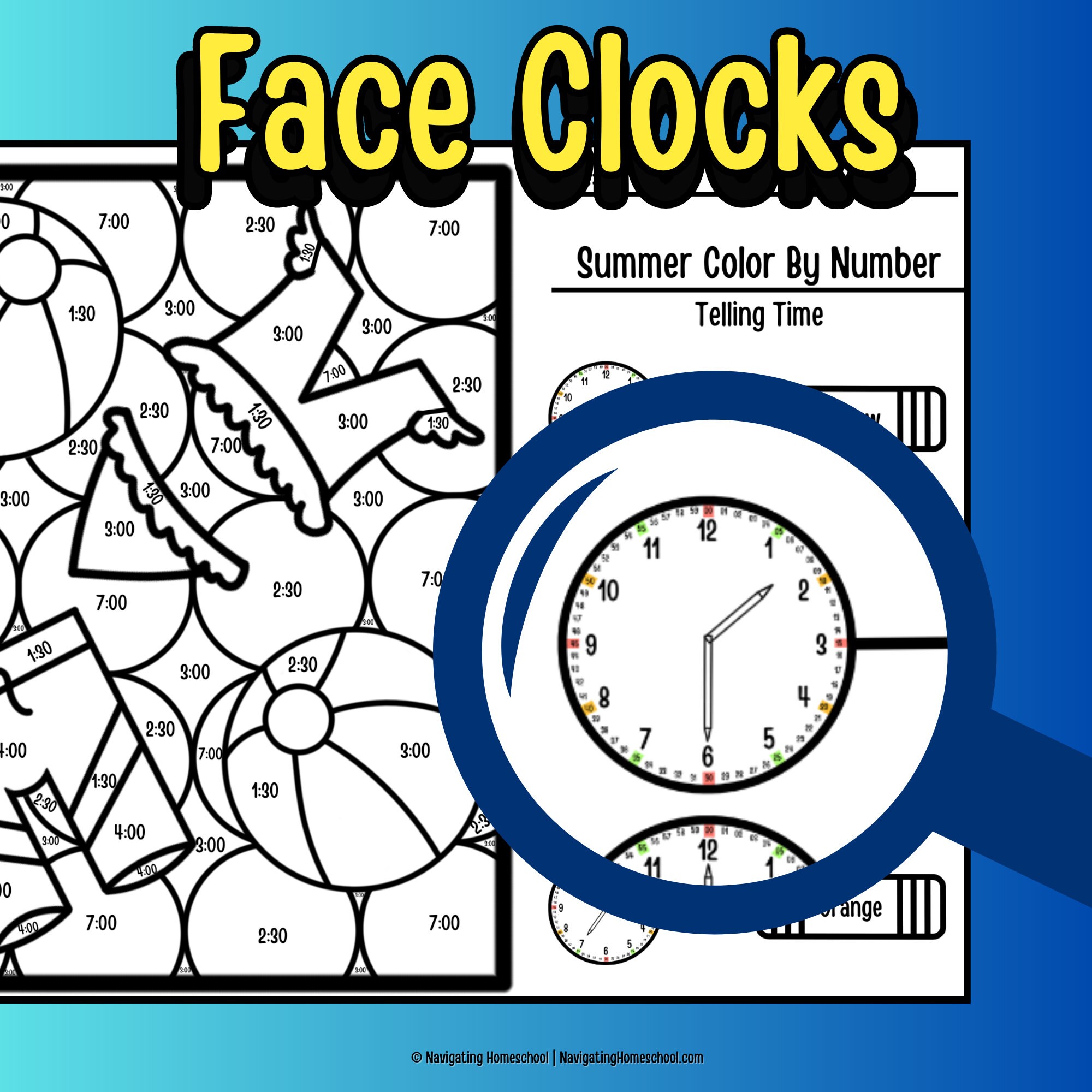 Summer Color by Number Telling Time, Color by Number for Kids, Summer ...