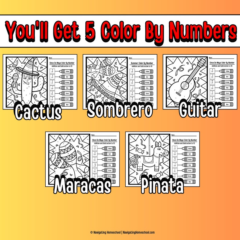 Cinco De Mayo Color by Number, Coloring Pages for Kids, Coloring Guide ...