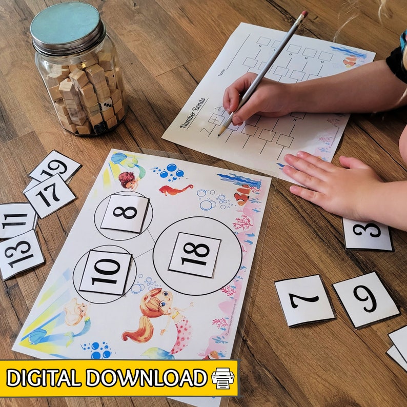 Number Bonds Template With Worksheets for Kids - Mermaid Theme - Etsy