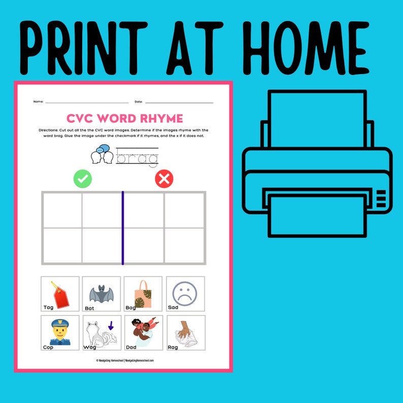 Rhyming CVC Words Worksheets, Rhyming Activities for Kindergarten or ...