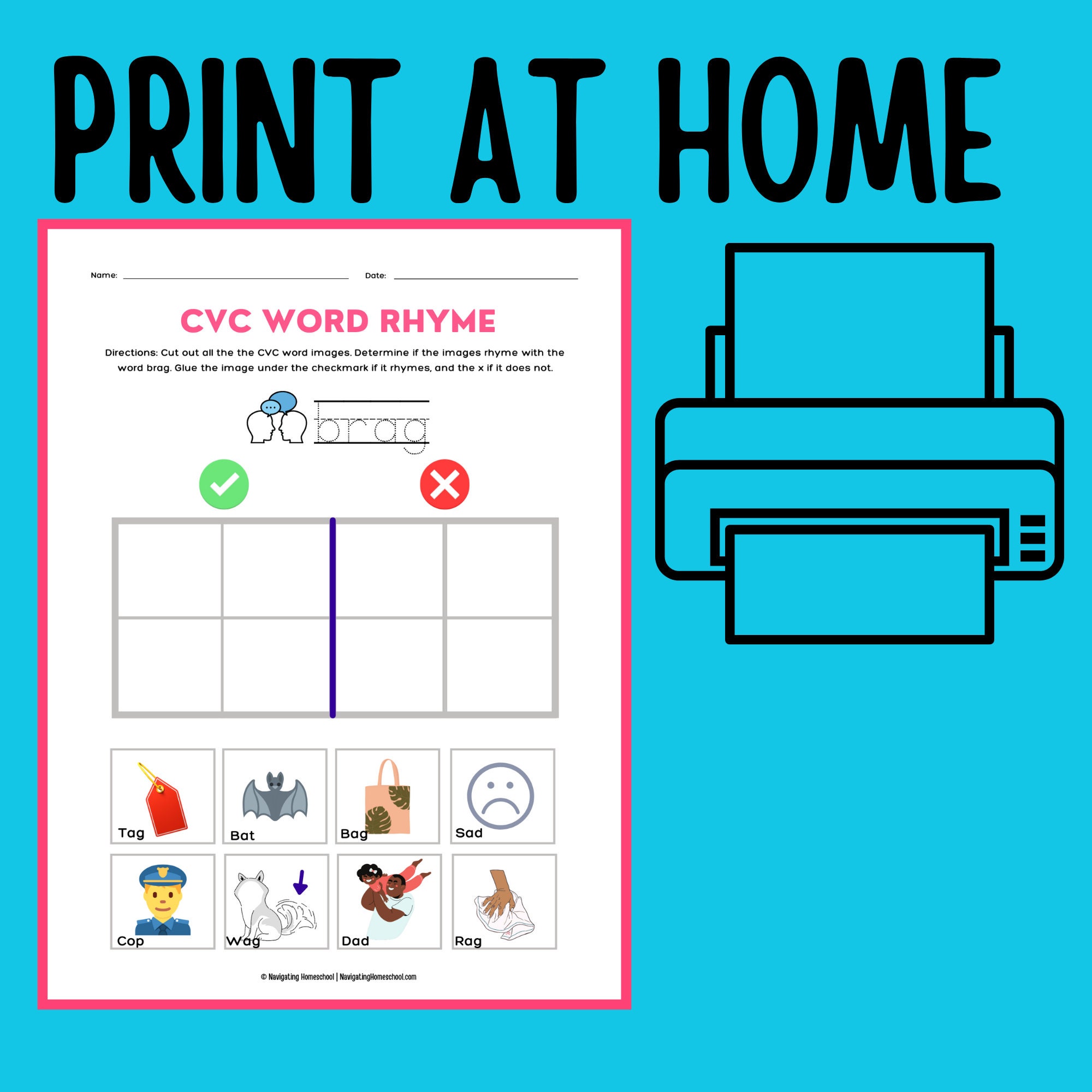 Rhyming CVC Words Worksheets, Rhyming Activities for Kindergarten or ...